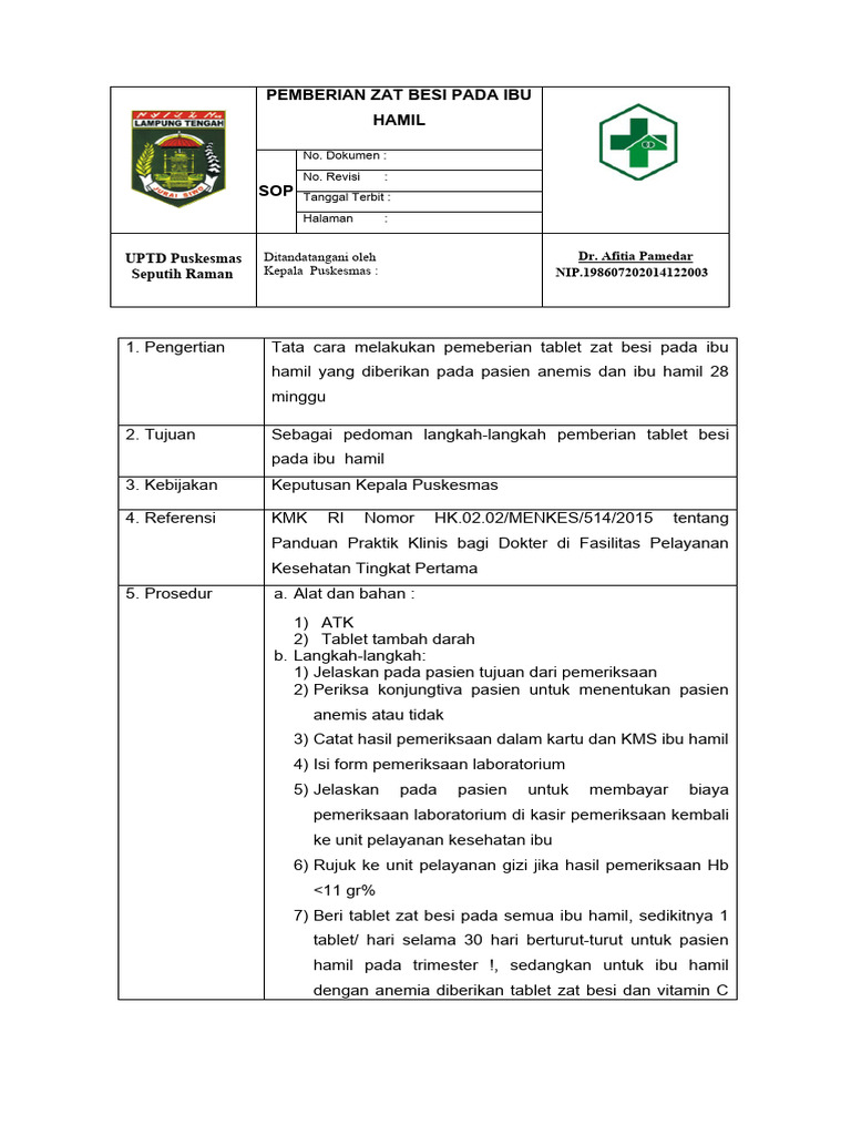 SOP PEMBERIAN TABLET FE D | PDF
