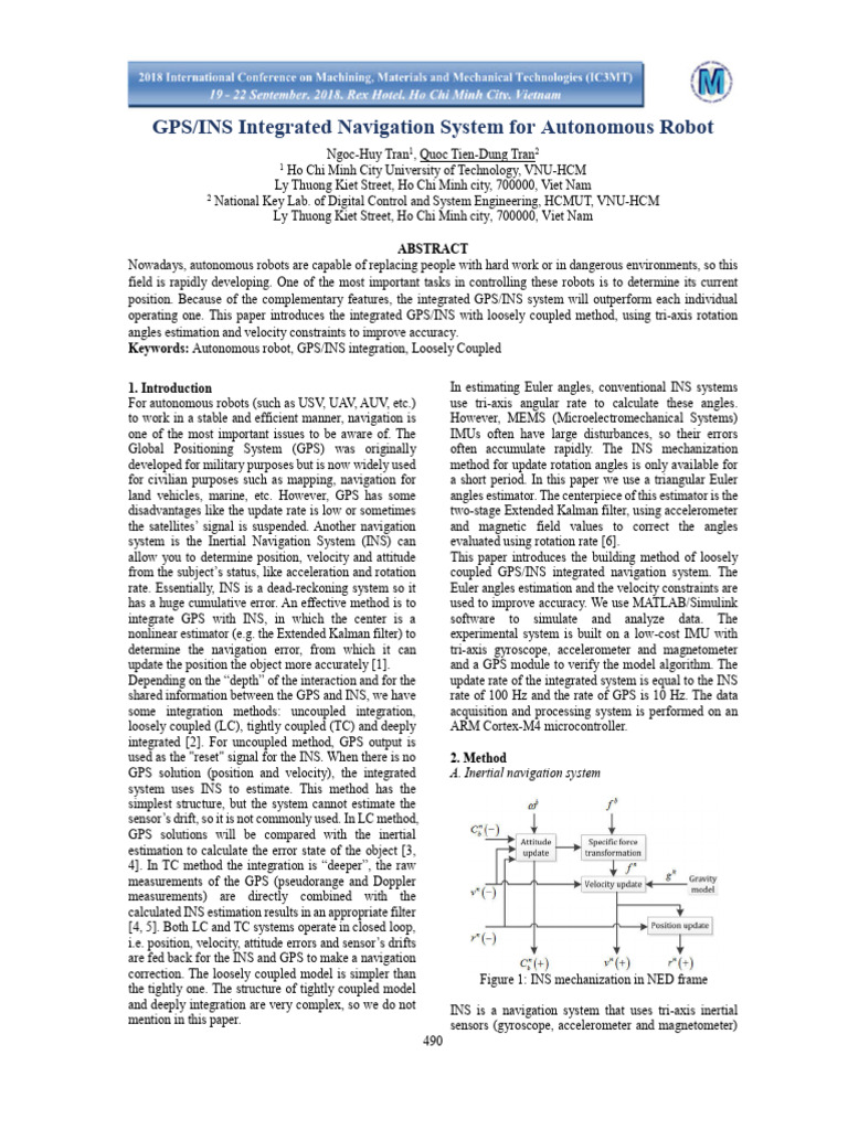 GPS/INS Integrated Navigation System For Autonomous Robot | PDF