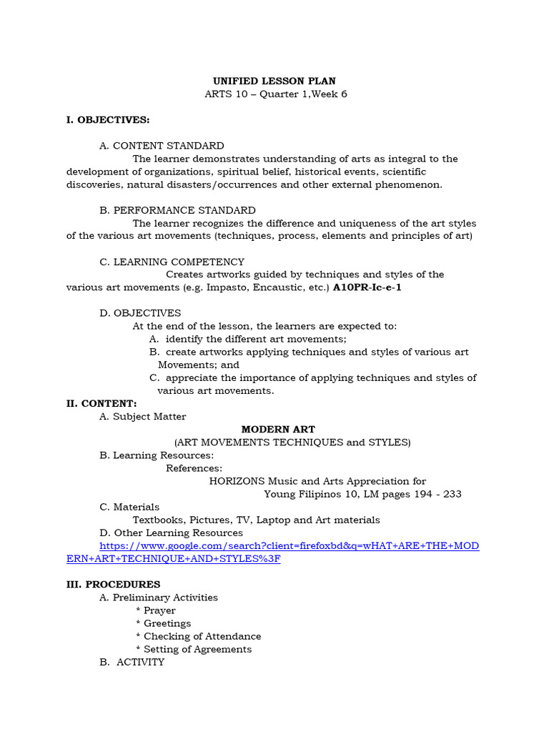 Arts 10 Q1 W6 - 030636 | PDF