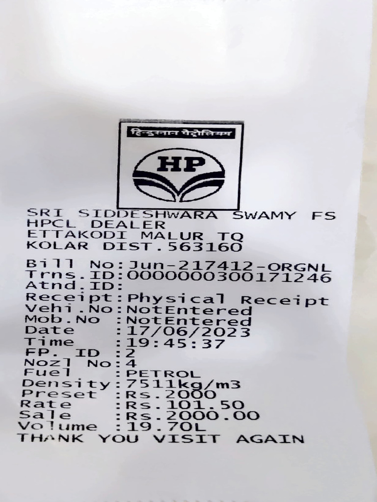 Fuel Bill Bangalore | PDF