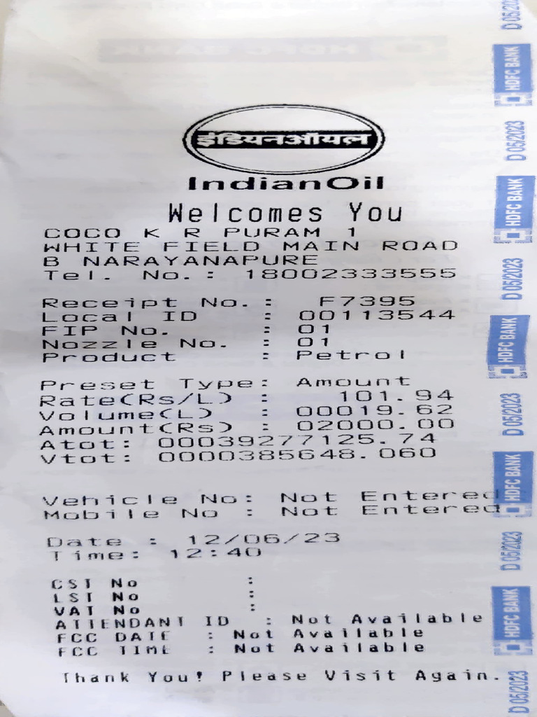 Fuel Bill Bangalore | PDF | Finance & Money Management