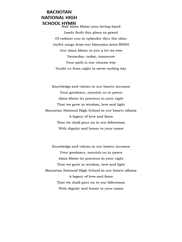 BNHS Hymn | PDF