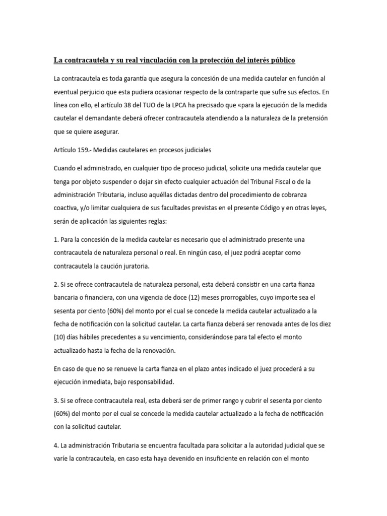 La Contracautela y Su Real Vinculación Con La Protección Del Interés ...