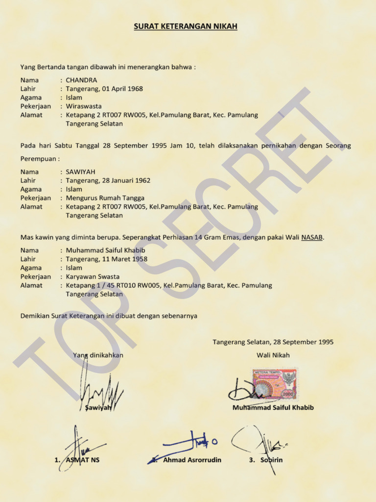 Contoh Surat Nikah Sirih Lama | PDF