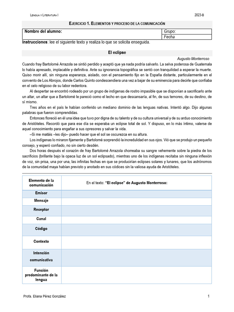 E1 El Eclipse Augusto Monterroso 2023-B | PDF