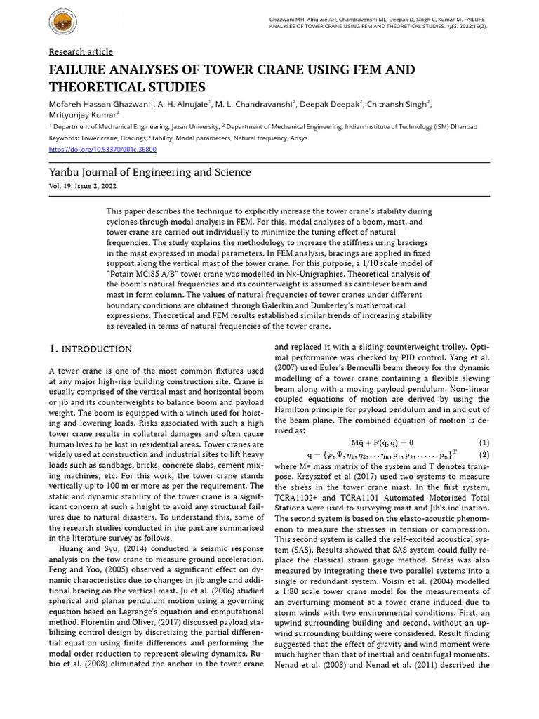 Failure Analyses of Tower Crane Using Fem and Theo | Download Free PDF ...