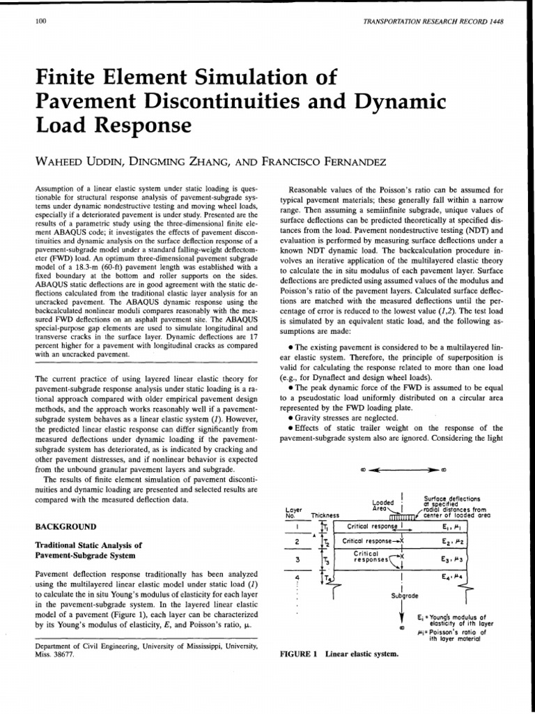 Finite Element Simulation Of Pavement Discontinuities And Dynamic Load Response Pdf
