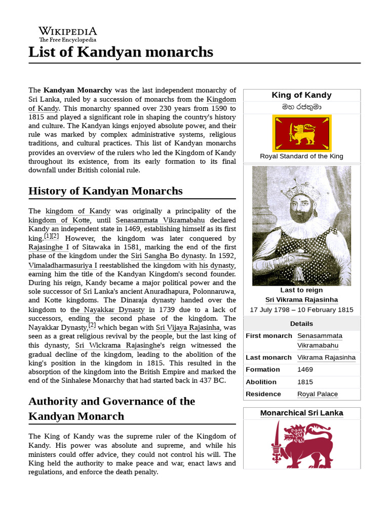 List of Kandyan Monarchs | PDF