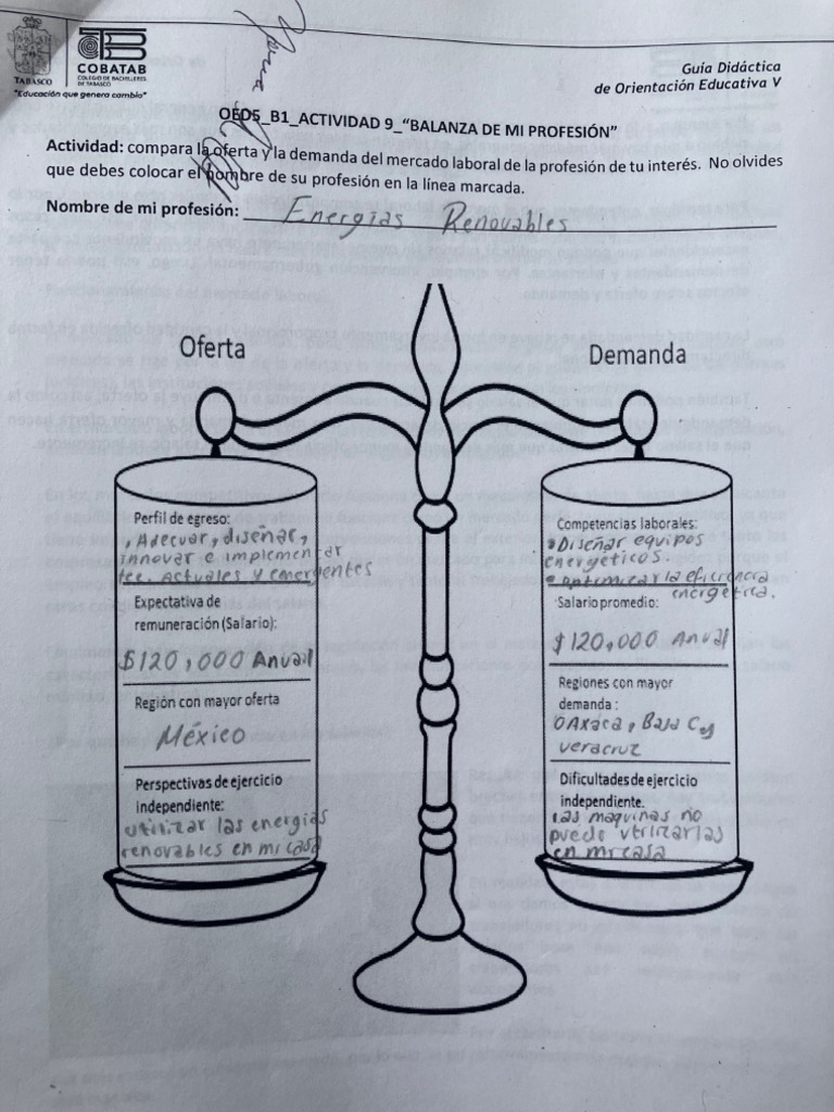 Balanza de mi Profesión: Oferta y Demanda | PDF