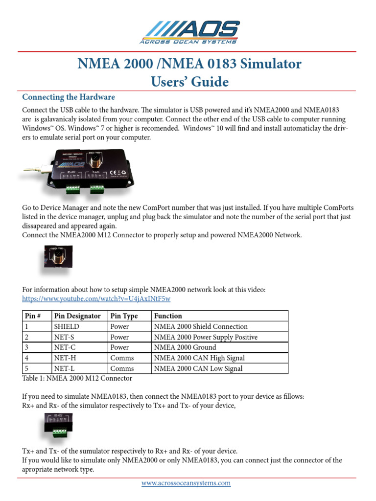 NMEA2000 Simulator Users' Guide | PDF | Usb | Electrical Connector