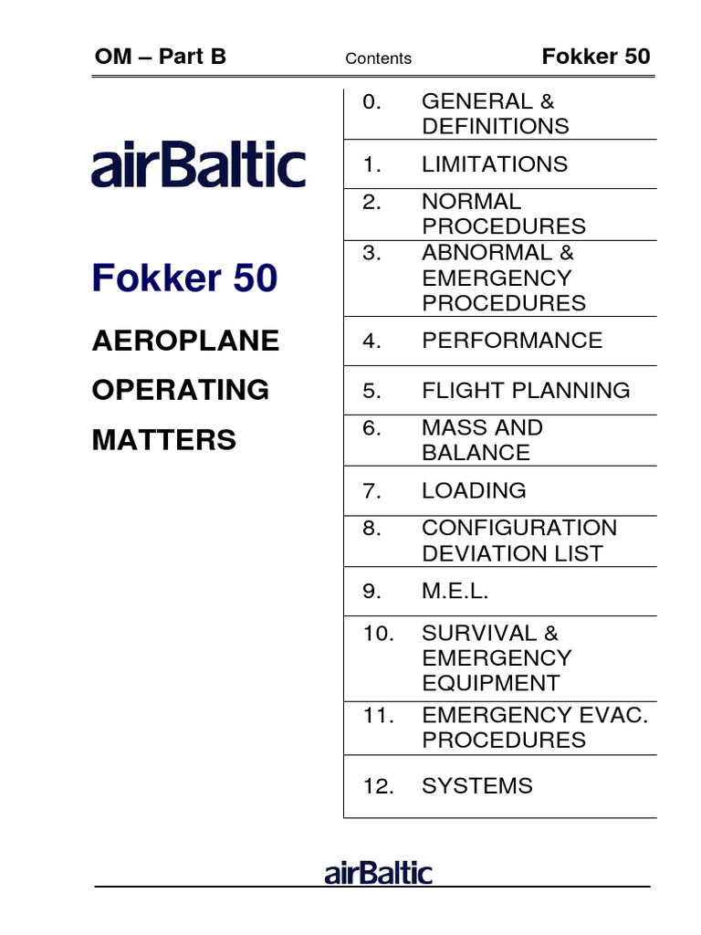Fokker 50 Operations Manual Overview | PDF | Landing Gear | Cockpit