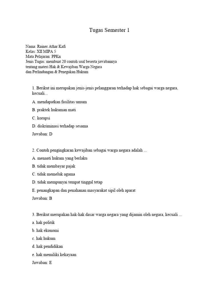 Contoh Soal PPKN (Perlindungan Dan Penegakan Hukum Serta ...