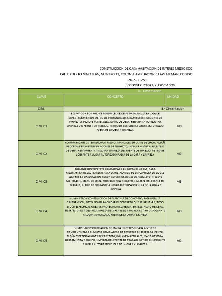 Catalogo de Conceptos de Casa Habitacion | PDF