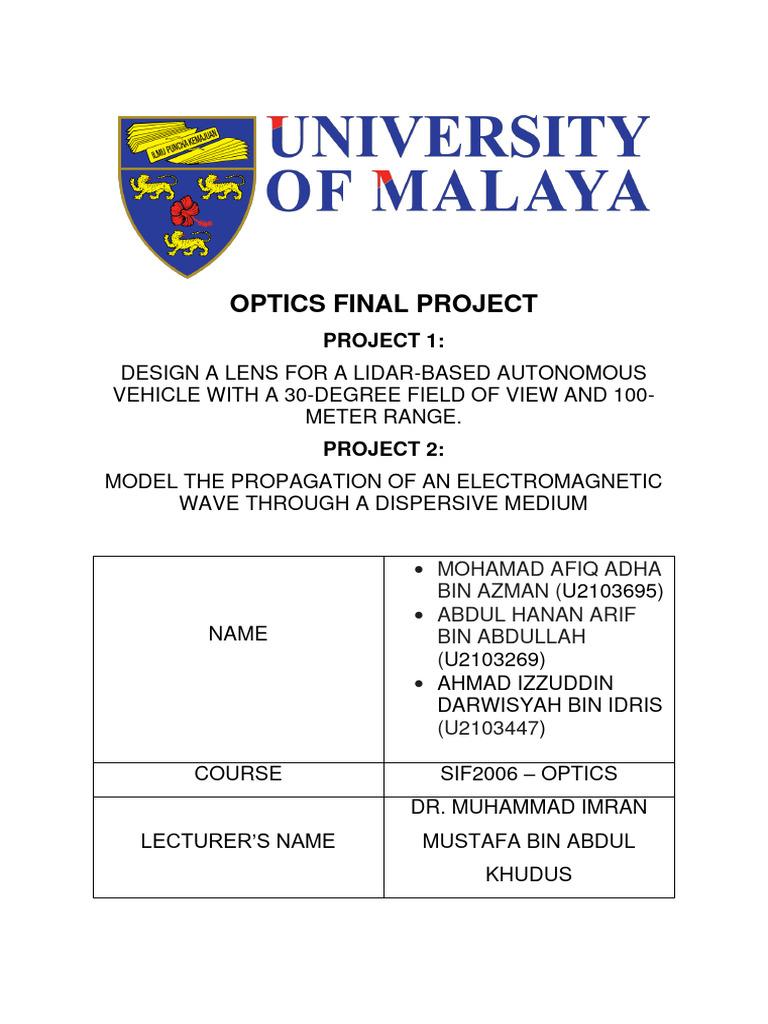 FInal Project Optics | PDF | Waves | Dispersion (Optics)
