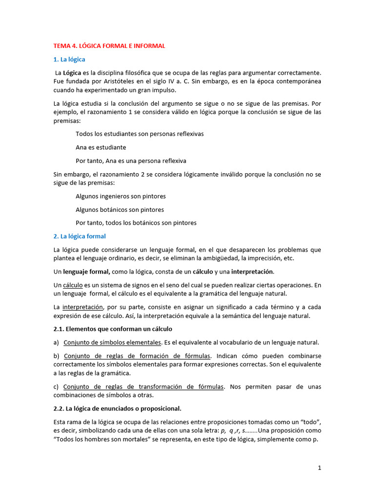 T. 4 TEORÍA. Lógica Formal e Informal | PDF | Falacia | Lógica