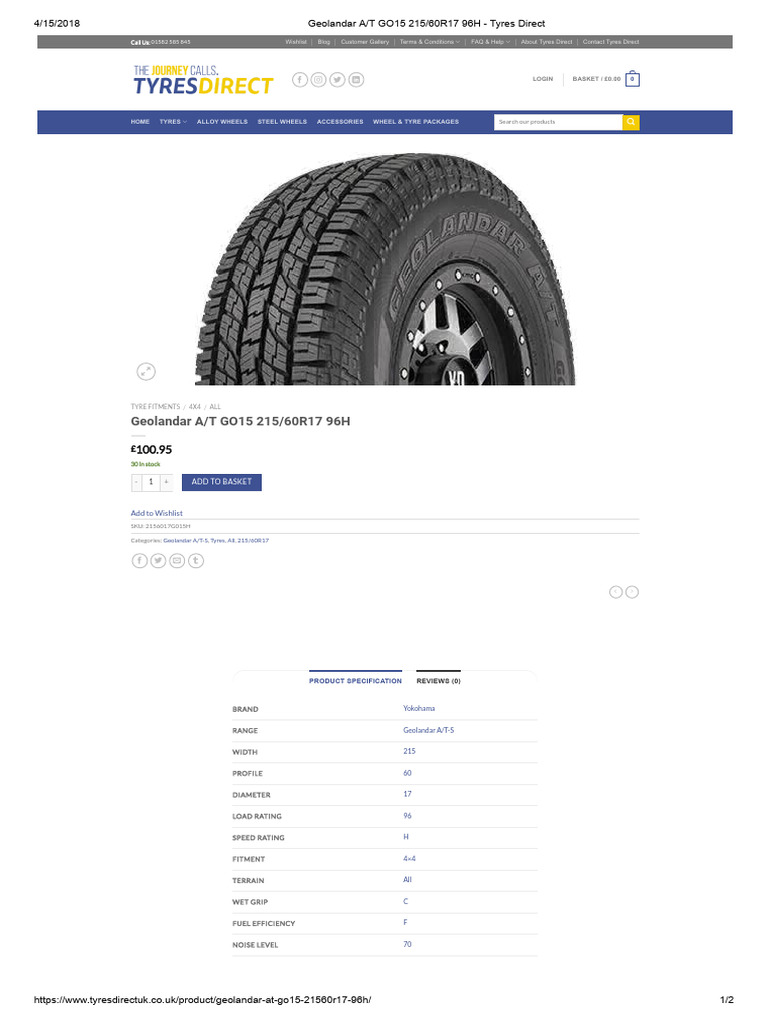 Geolandar A - T GO15 215 - 60R17 96H - Tyres Direct | PDF | Tire | Vehicles