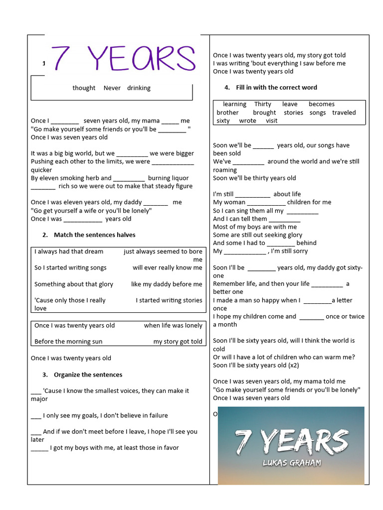 7 Years by Lukas Graham | PDF | Poetry | General Fiction