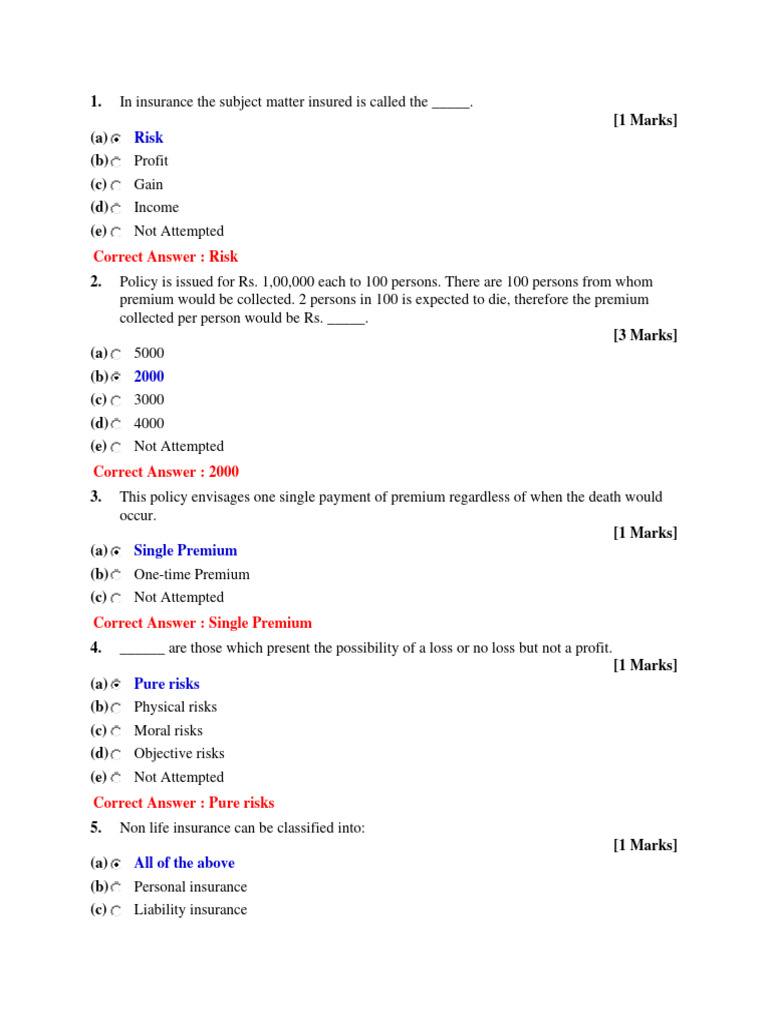 Insurance Module - Sample Paper | PDF | Insurance | Debt