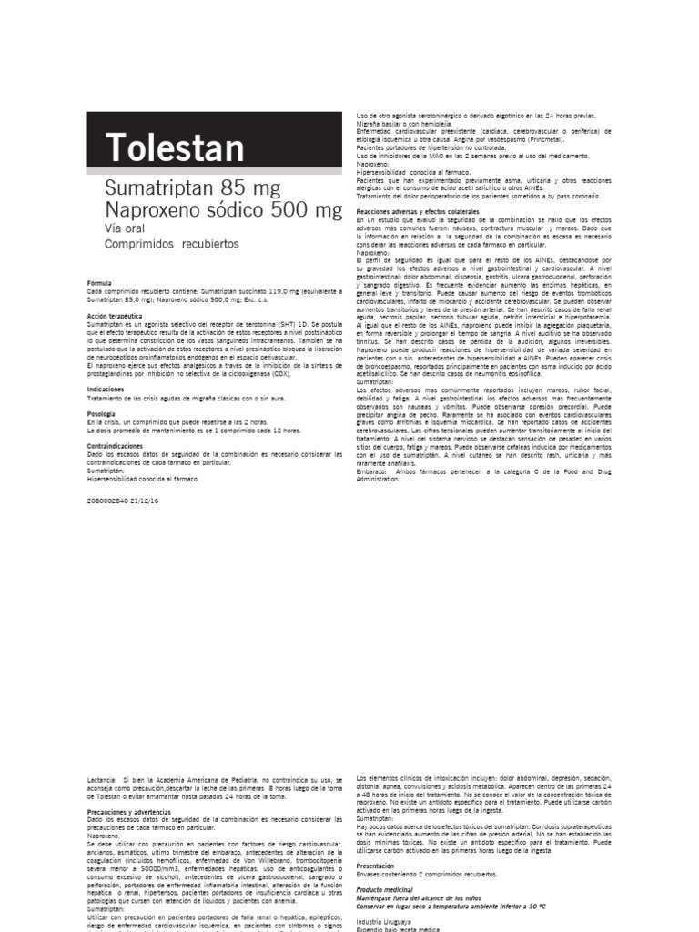 Tolestan: Uso y Dosis en Migraña | PDF | Droga anti-inflamatoria libre ...