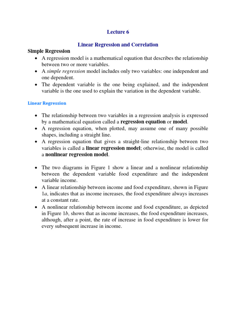 Lecture 6 Correlation and Regression | PDF | Linear Regression | Regression Analysis