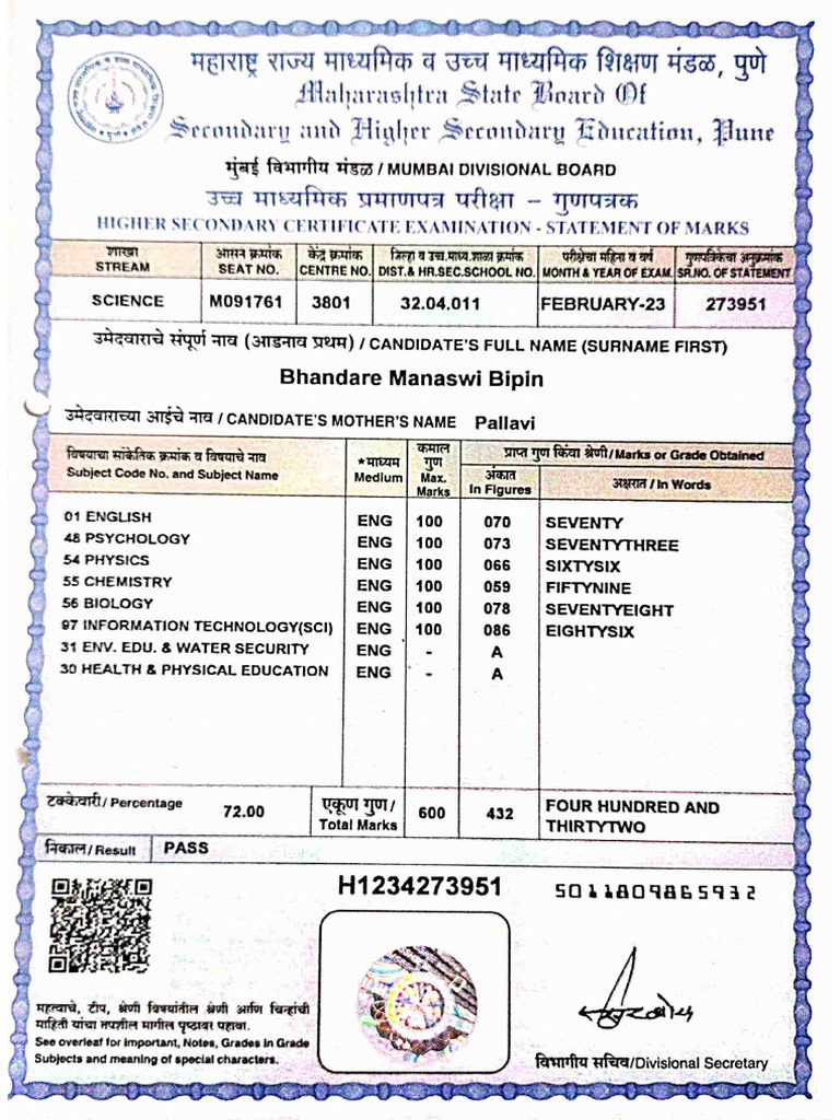 HSC Marksheet PDF | PDF