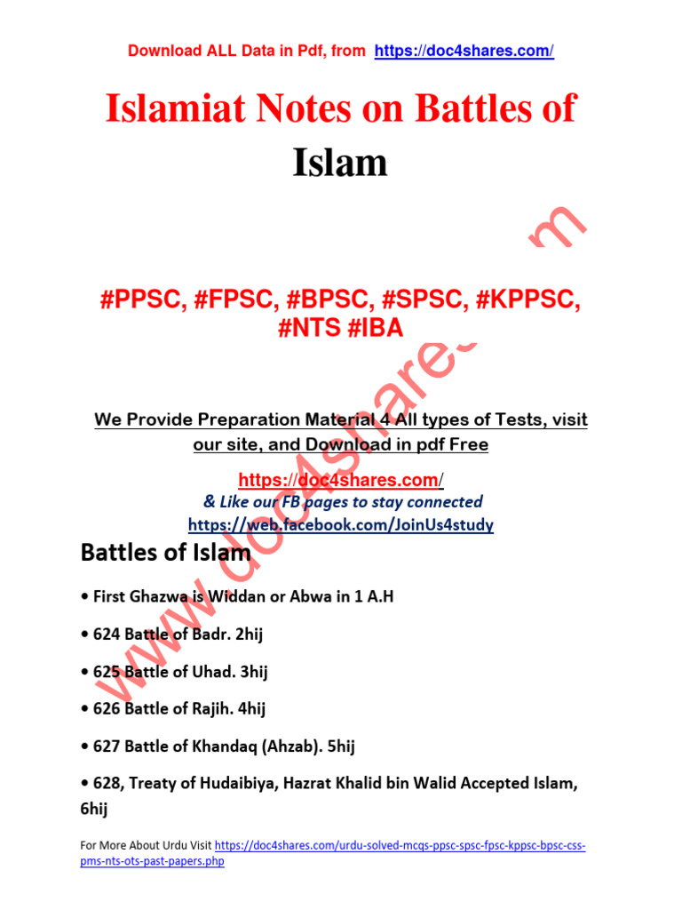Islamiat Notes On Battles of Islam | PDF | Religion & Spirituality