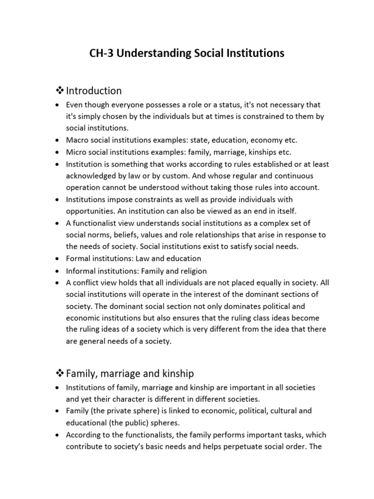 Understanding Social Institutions | PDF