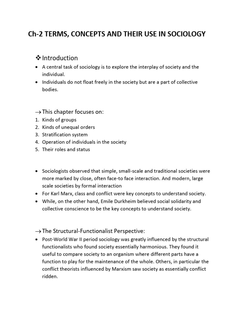 Terms, Concepts and Their Use in Sociology | PDF | Social Status ...