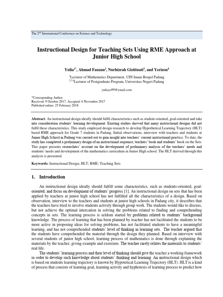 Instructional Design For Teaching Sets Using RME | PDF