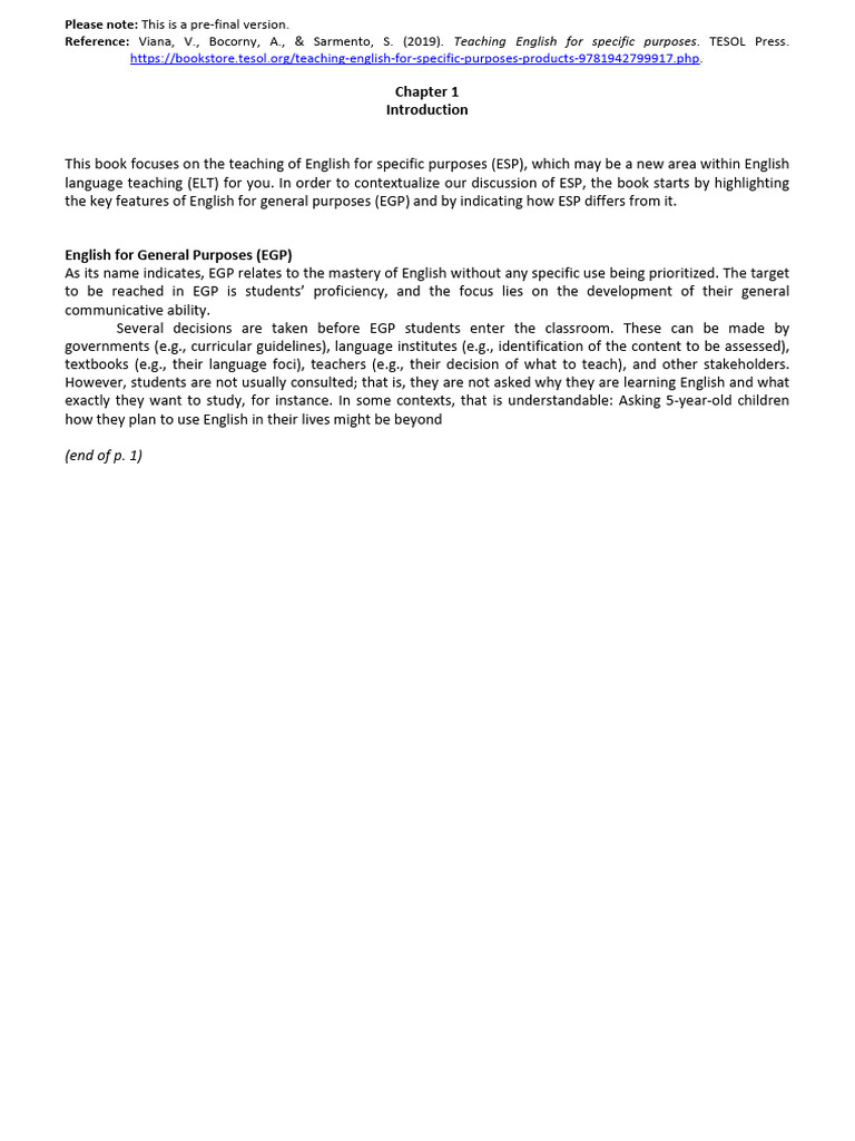 Teaching English For Specific Purposes | PDF