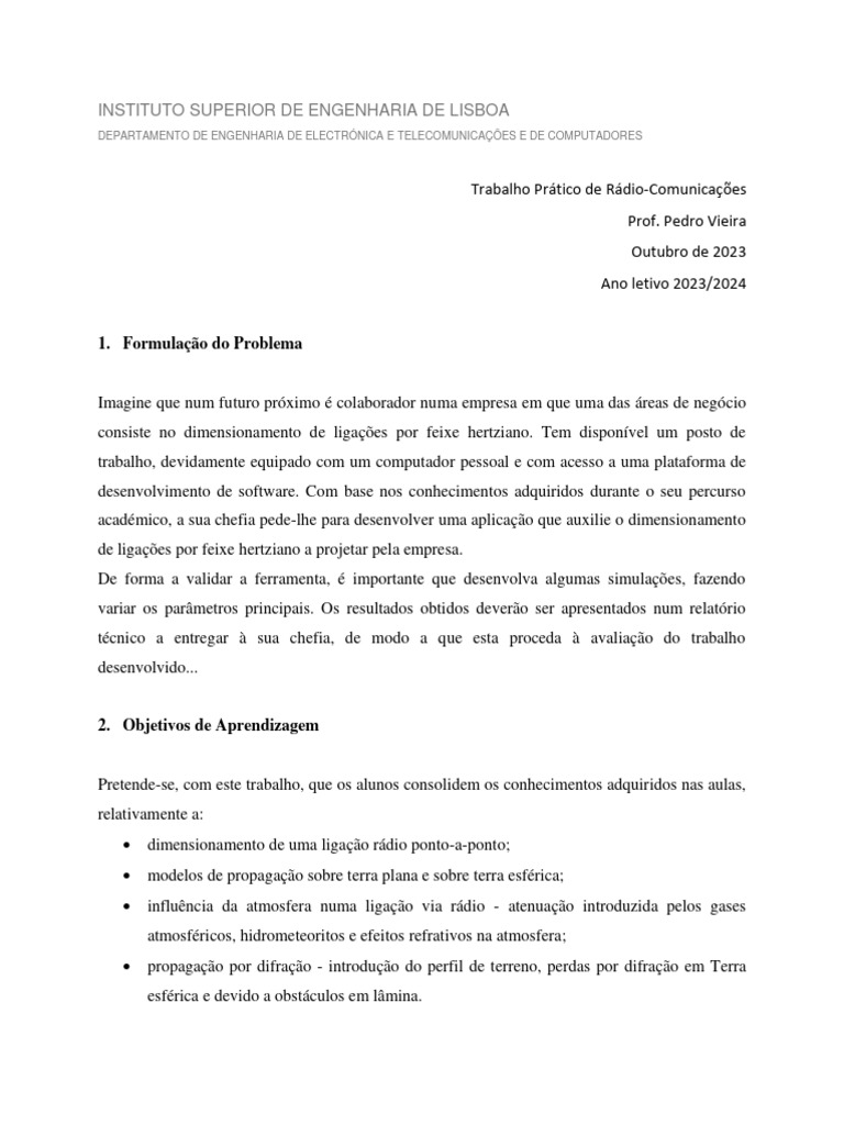 Trabalho Prático - RCom - 2023 - 2024 | PDF | Terra | Cálculo