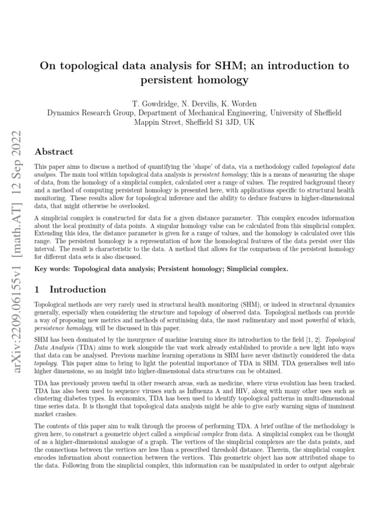 On Topological Data Analysis For Shm Pdf Group Mathematics Mathematics 