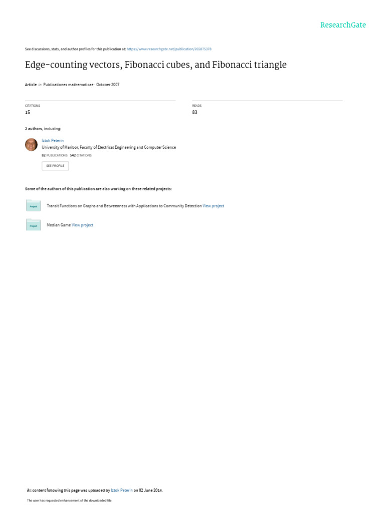 Edge-Counting Vectors Fibonacci Cubes and Fibonacc | PDF | Graph Theory | Vertex (Graph Theory)