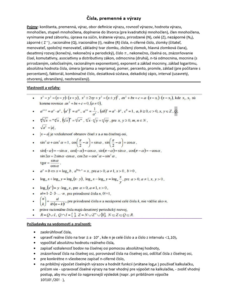 Čísla, Výrazy - Príklady | PDF