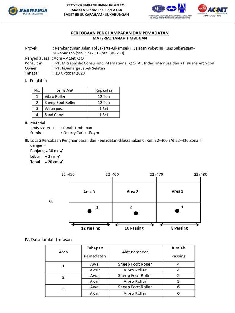 Berita Acara Trial Compaction Tanah Timbunan 20 CM Zona 3 | PDF