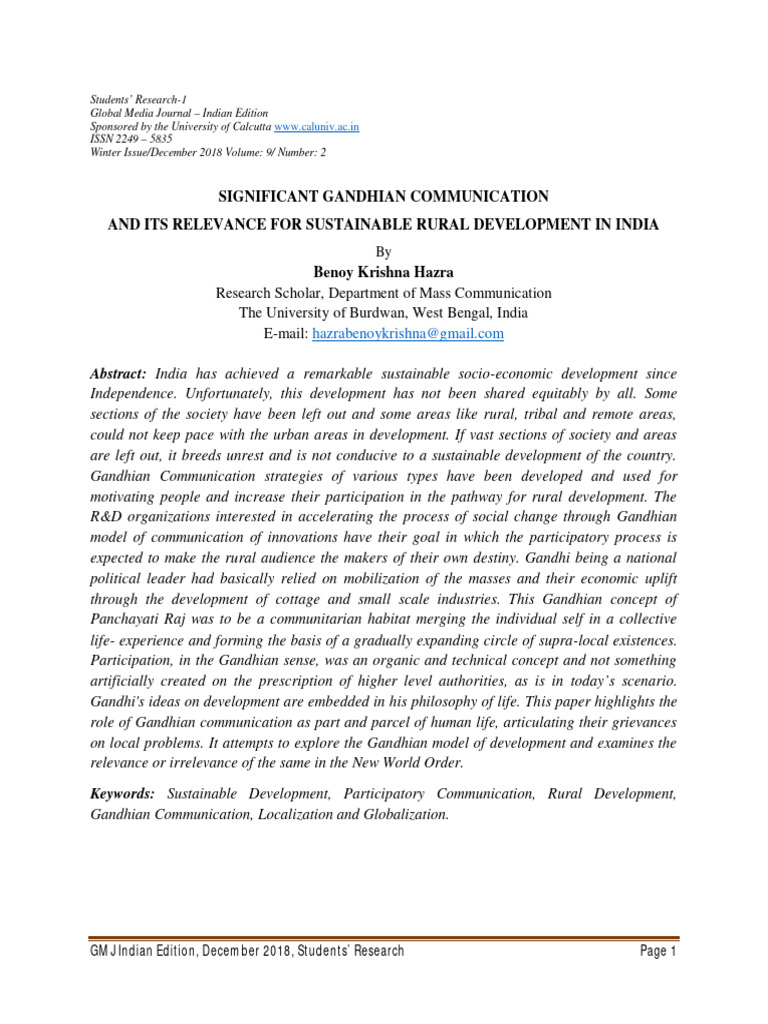 Significant Gandhian Communication and Its Relevance For Sustainable ...