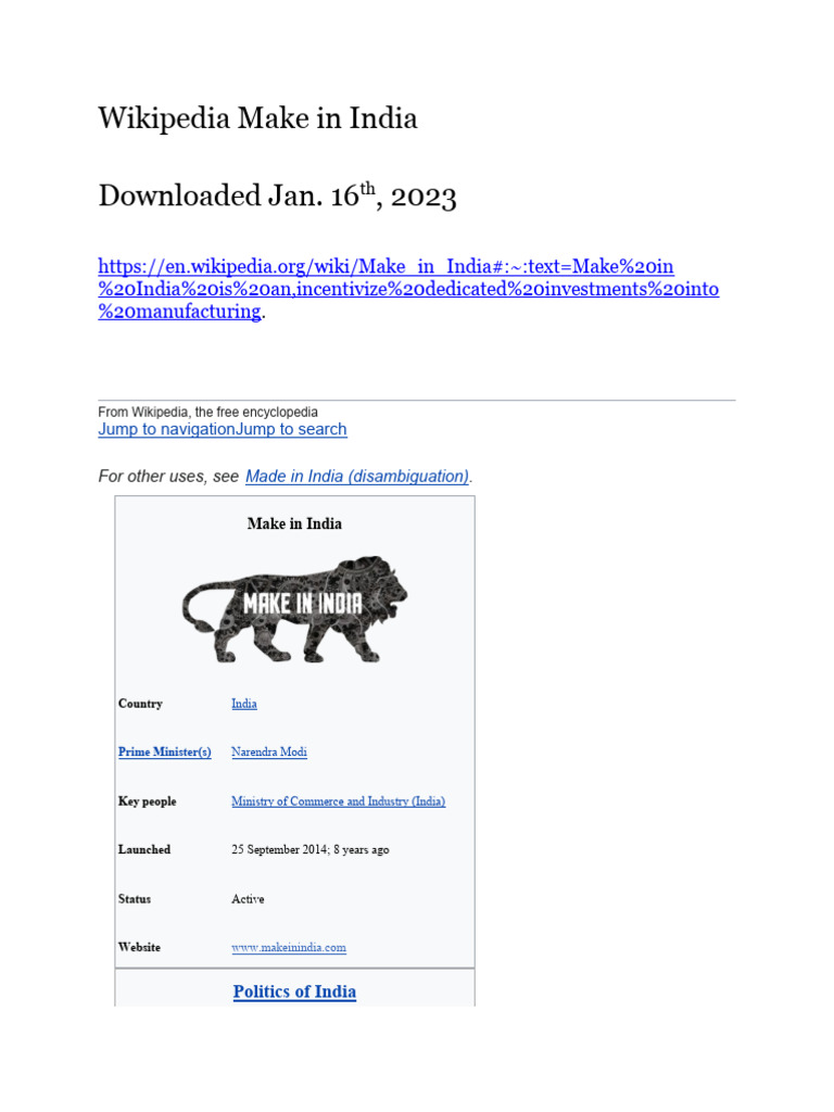 Wikipedia Make in India Program | PDF
