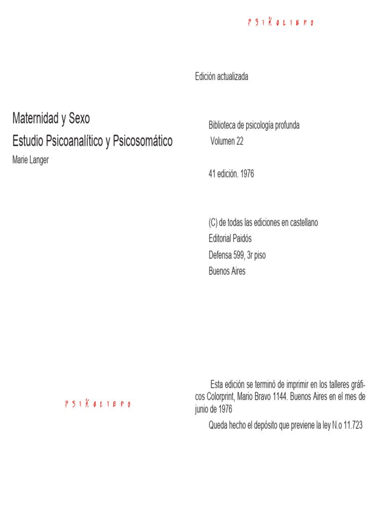 Langer, M. (1951) - Maternidad-Y-Sexo (Cap. 1) | PDF | Mujer | Neurosis