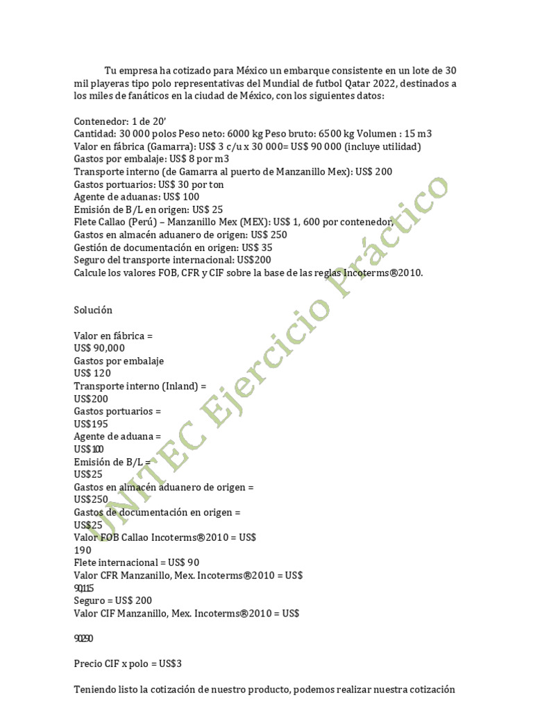Ejercicio Práctico Cotización Incoterms GALILEA | PDF