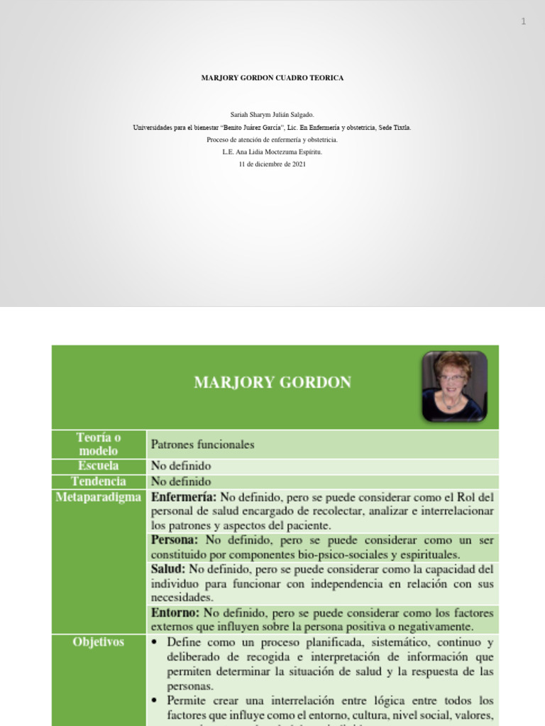 Cuadro Marjory Gordon | PDF | Percepción | Enfermería