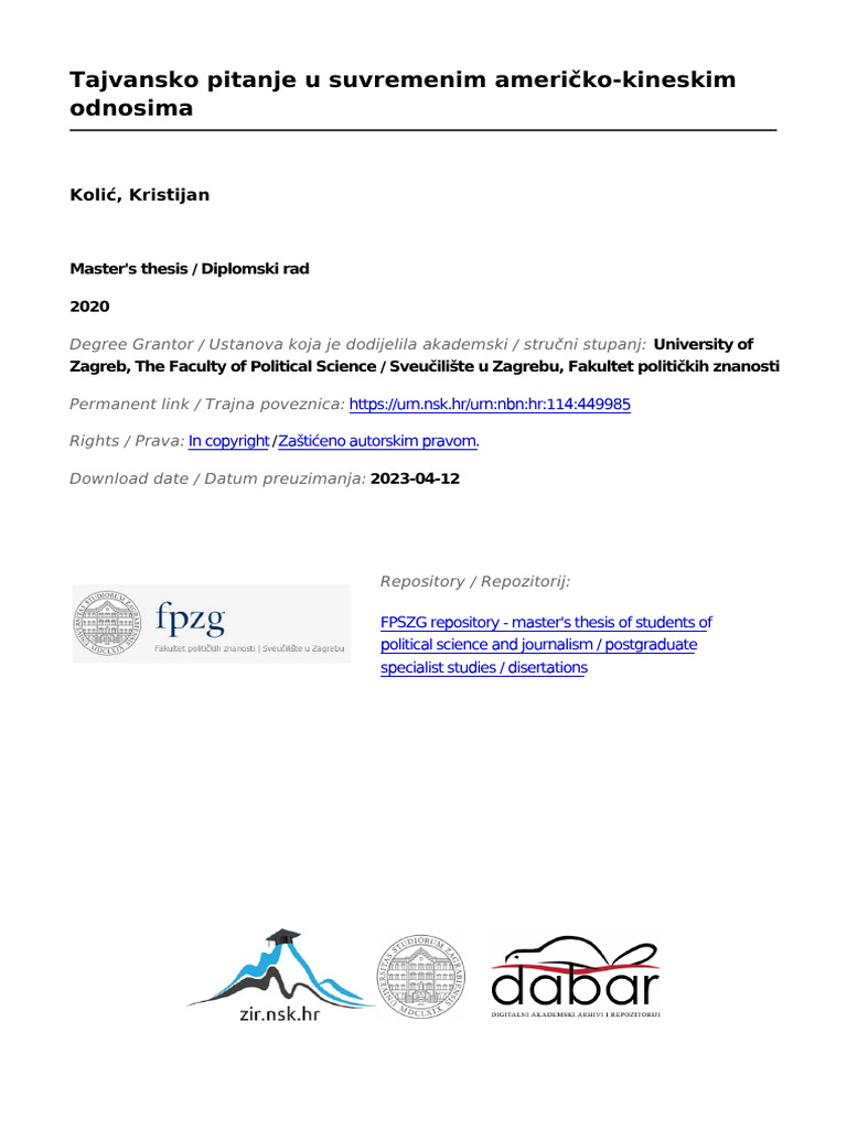 Tajvan U Suvremenim Americko-Kineskim Odnosima | PDF