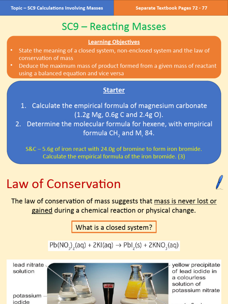 L4 SC9 Reacting Masses SZA | PDF | Mole (Unit) | Sodium Hydroxide