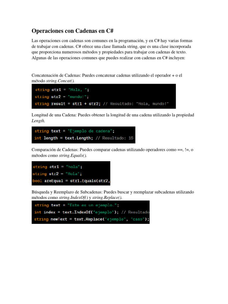Operaciones con Cadenas en C# | PDF | Informática