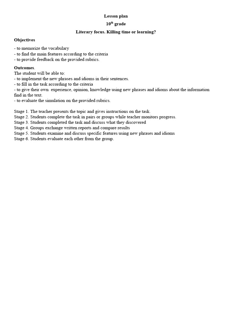 Lesson Plan 10th | Download Free PDF | Rubric (Academic) | Lesson Plan