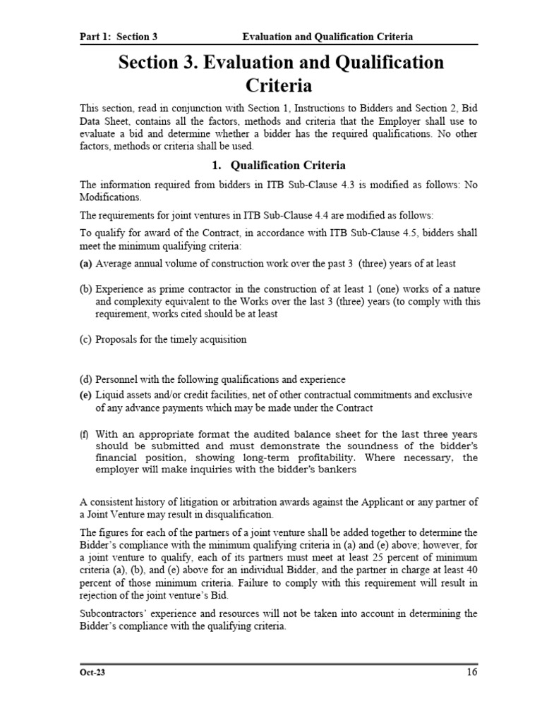 Section 3 Evaluation and Qualification Criteria (Awaday) | PDF ...