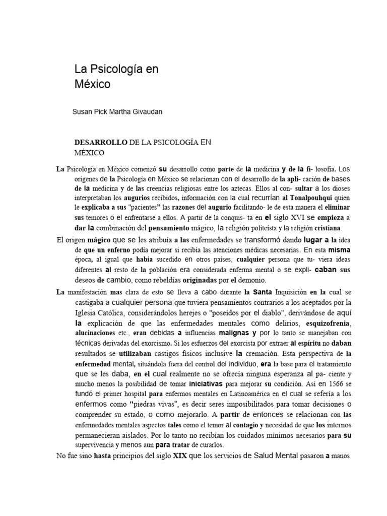 Psicologia-en-Mexico-Susan Pick | PDF | Sicología | Psicología clínica