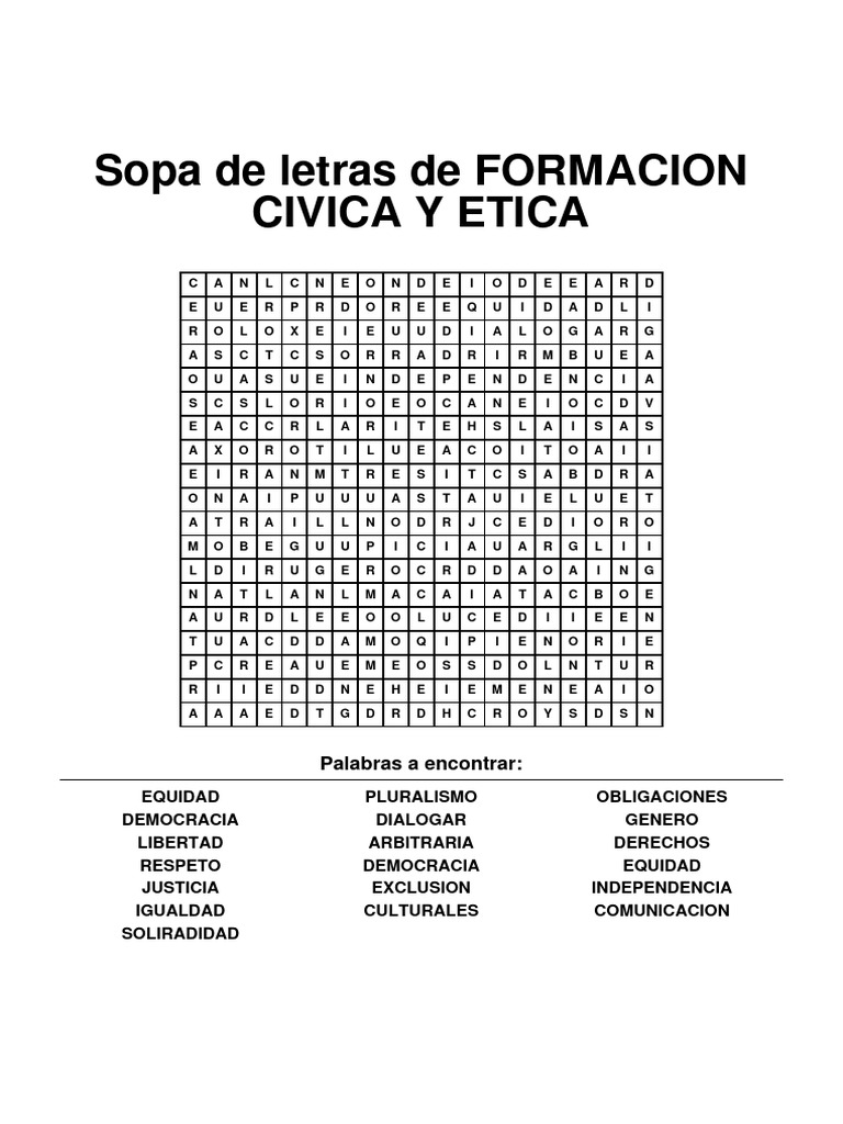 sopa-de-letras-de-formacion-civica-y-etica | PDF