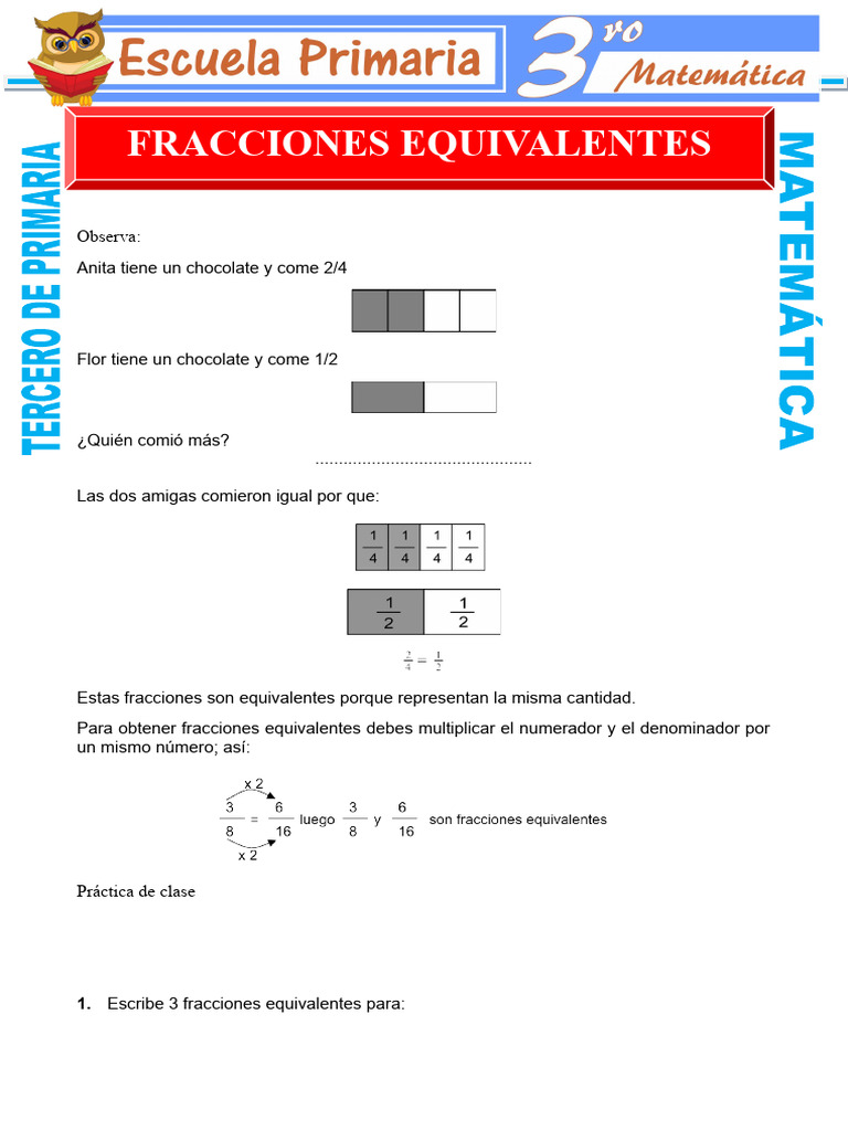 Fracciones Equivalentes para Tercero de Primaria | PDF