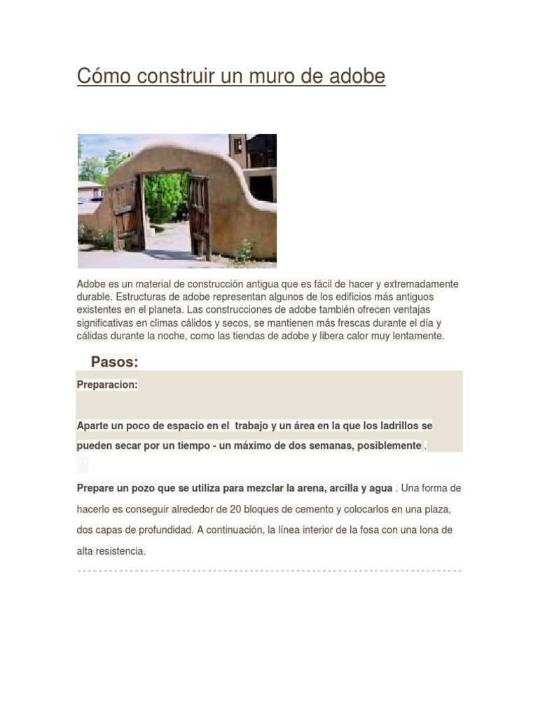 Cómo Construir Un Muro de Adobe | PDF | Ladrillo | Ingeniería de ...