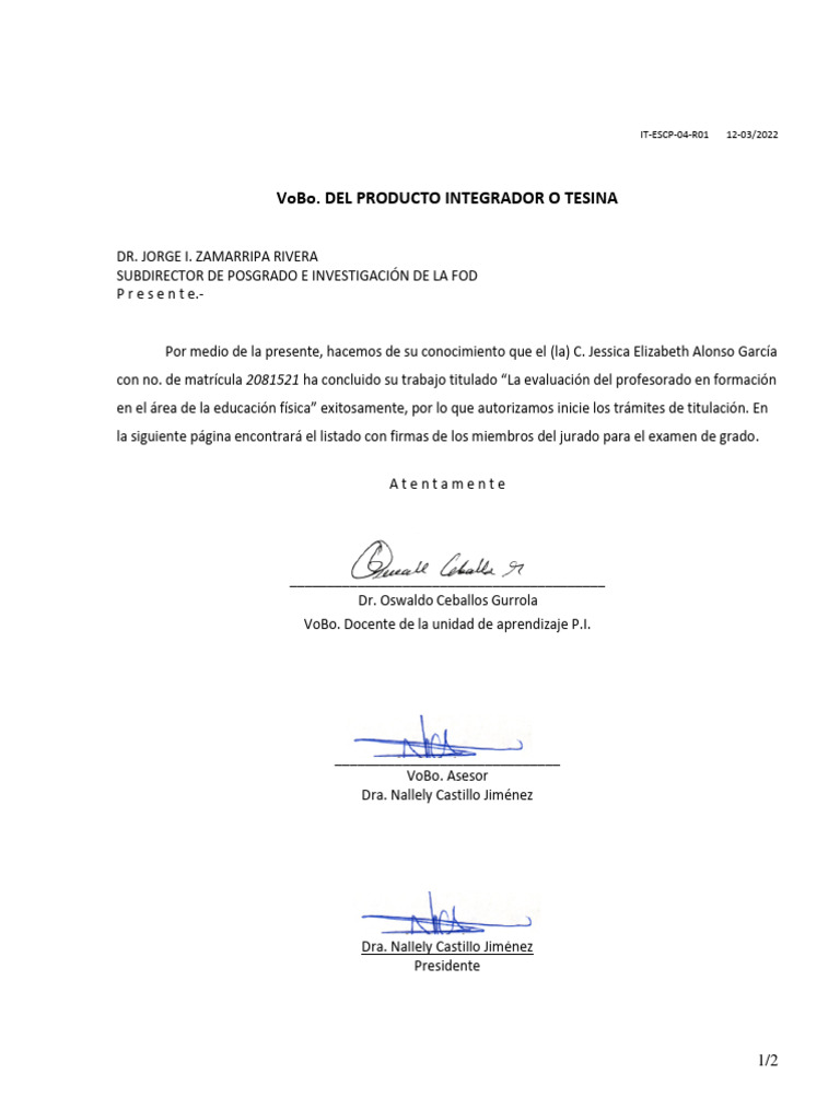 VoBo Firmas Completas Jessica | PDF